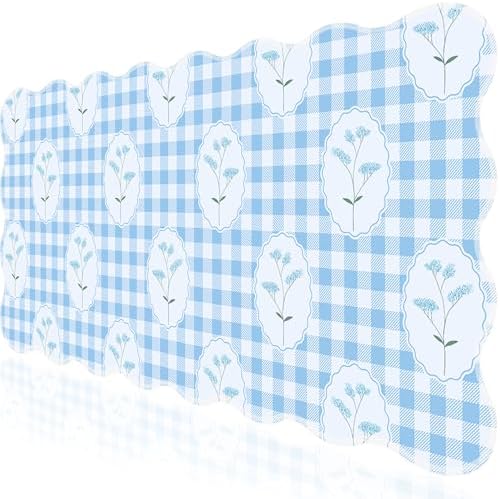 Amazon.com: L-SPOUTTO Blue Mouse Pad,Checkered Floral Desk Mat XXL ...