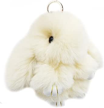jtkdxqs Soft Cute Bunny Keychain Artificial Rabbit Fur Plush Fluffy Pom ...