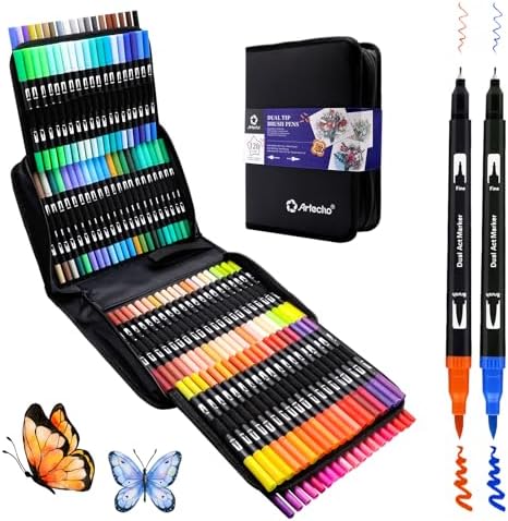 Artecho 120 Dual Tip Brush Pens，Colouring Pens brush pens for Adult ...
