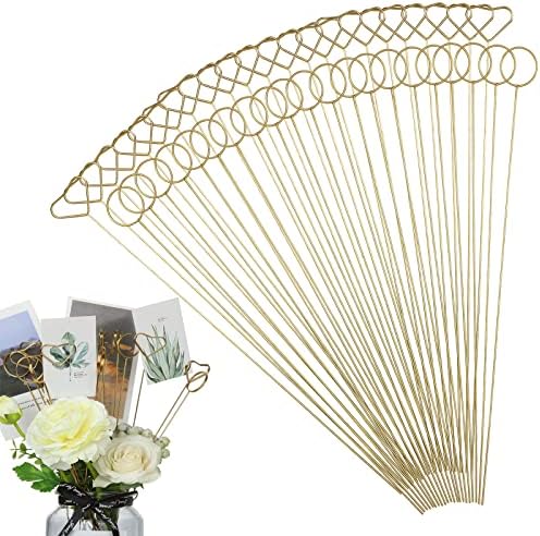 Amazon.com: JMIATRY 100 PCS Metal Gold Flower Card Holder Stick 13 Inch ...