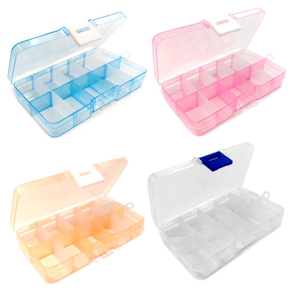 Dengfelai 4 Pcs 10 Grids Plastic Jewellery Organisers Small Clear ...
