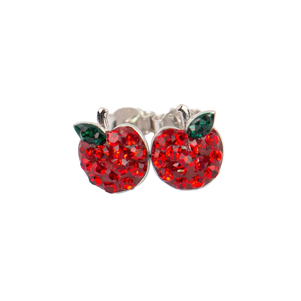 Amazon.com: Apple Stud Sterling Silver Earrings, Fruit Jewelry,Pave ...
