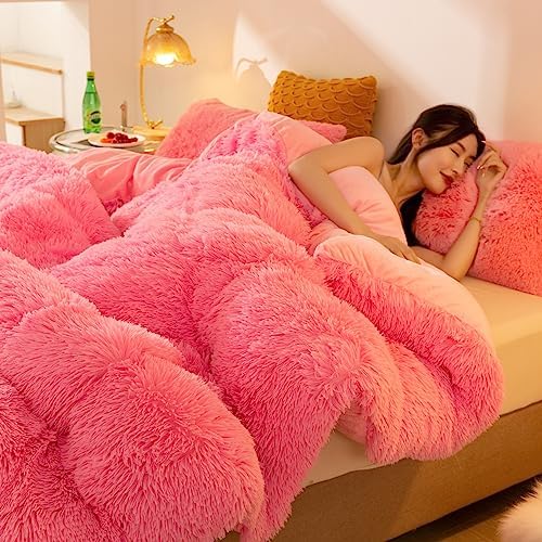 Amazon.com: AETVRNI Luxury Plush Shaggy Thick Faux Fur Comforter,Big ...