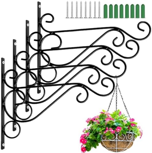 LATERN 4Pcs Hanging Basket Brackets, 25CM x 20CM Metal Wall Mount ...
