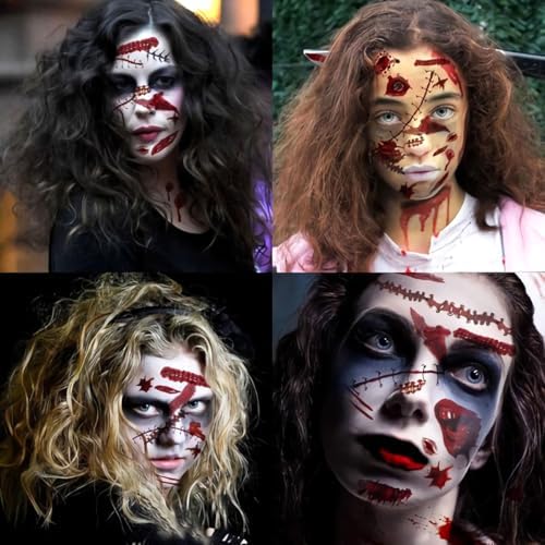Amazon.com : 30 Sheets Fake Scars Temporary Tattoos, Horror Realistic ...