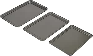 GoodCook Nonstick Steel 3-Piece Cookie Sheet Set, Gray, Small, Medium ...
