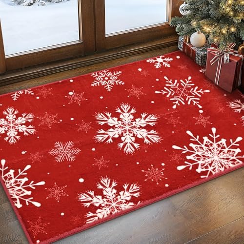 Amazon.com: FRAMICS Christmas Snowflake Area Rug, Red 2x3 Rug Washable ...