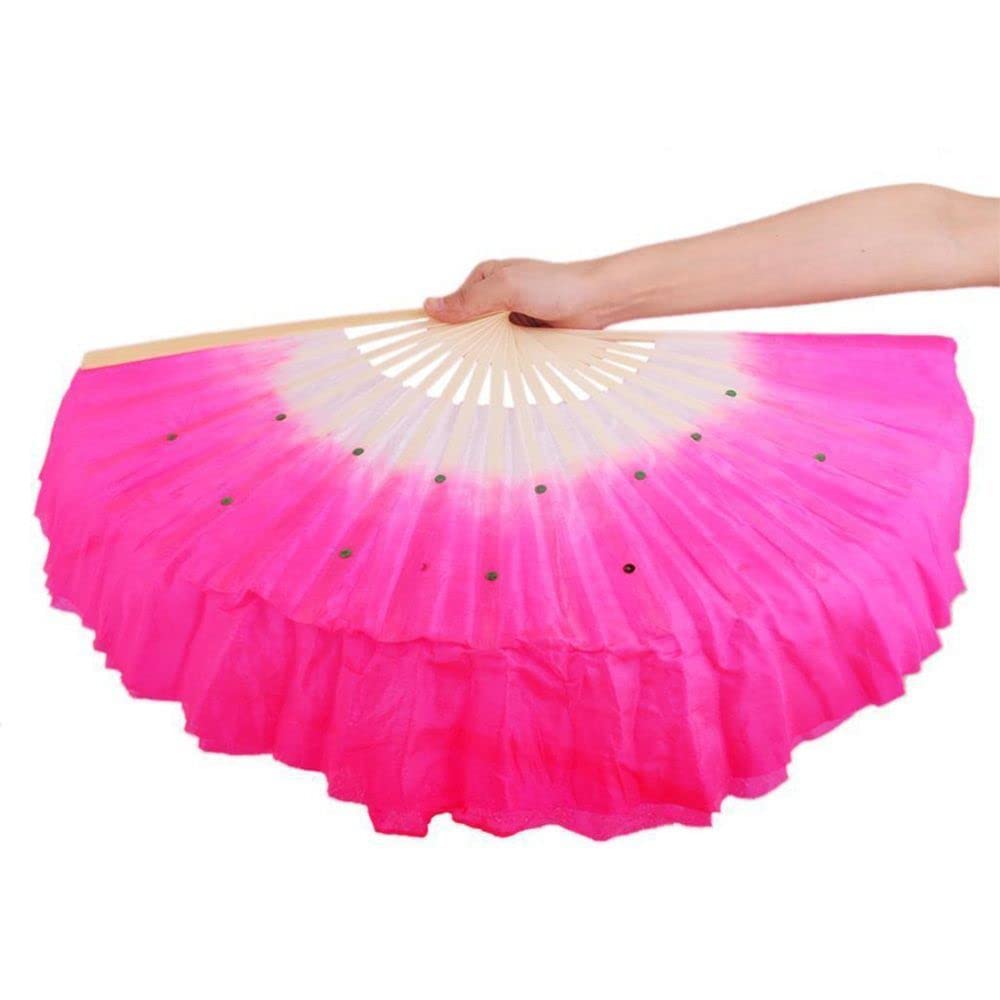Chinese Dancing Fans Simulation Silk Gradient Wine Red Dance Fan Stage