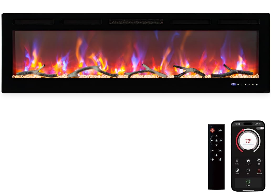 Amazon.com: Electric Fireplace, 60 Inch Wall Mounted Fireplace Heater ...