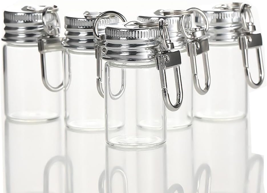 Amazon.com: 10Pcs 7ML Small Glass Bottles with Aluminum Lid Keychain ...