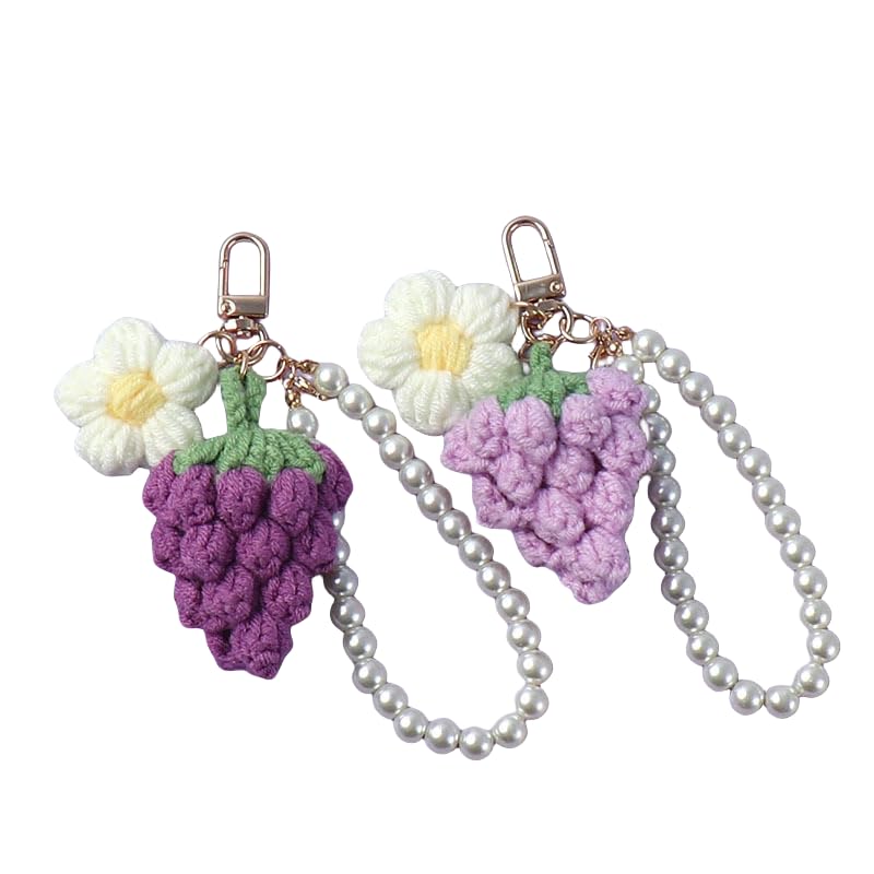 Amazon.com: 2 pieces handmade crochet grape keychain, handwoven ...