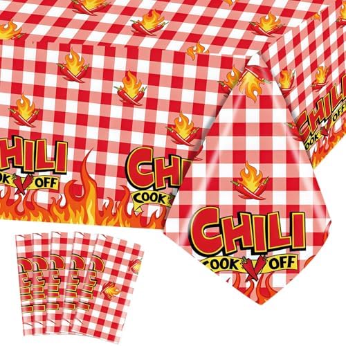 Amazon.com: 5 Pack Chili Cook Off Party Plastic Tablecloths, Chili Hot ...