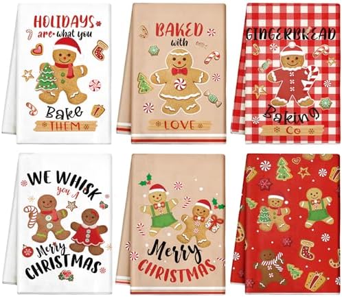 Amazon.com: Newwiee 6 Pcs Christmas Kitchen Towels - Gingerbread Man ...