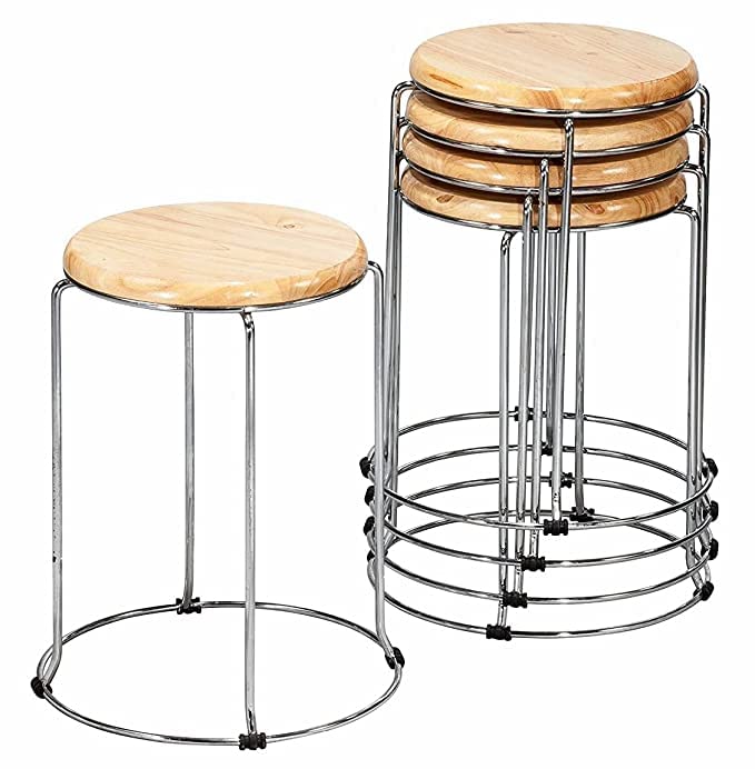 Generic Metal Craft Steel Chrome Plated Stool With Wooden Top For ...