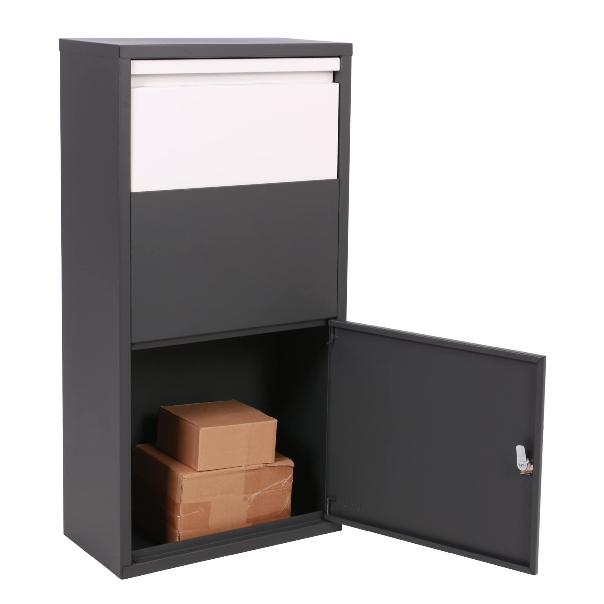 DWD® Parcel Drop Box Large Stylish Grey with White Hatch Door Outdoor ...