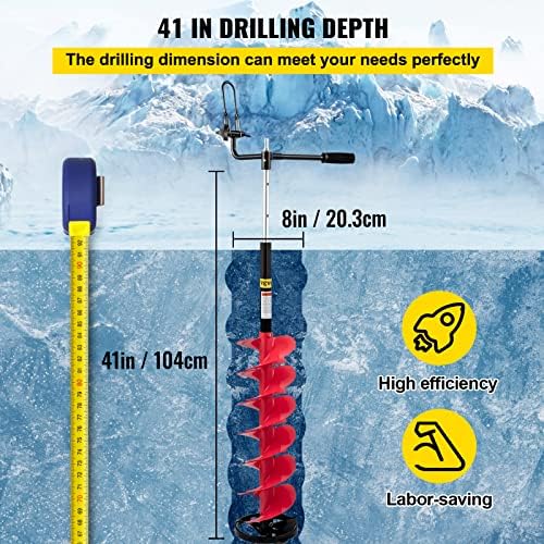 VEVOR Ice Drill Auger, 8 inch Diameter Ice Auger Bit, 41inch Length ...