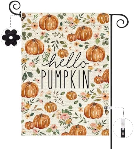 Amazon.com : 2 Pack Fall Garden Flag Hello Pumpkin Sign 12 x 18 Inch ...