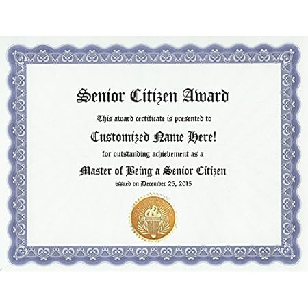 Amazon.com: Senior Citizen Award: Personalized Custom Old Age Award ...