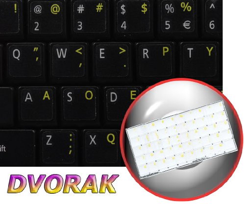 DVORAK KEYBOARD STICKERS ON TRANSPARENT BACKGROUND WITH YELLOWLETTERING ...