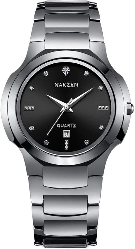 Men's Watches Tungsten Steel Watch Strap with Calendar Function, Black ...