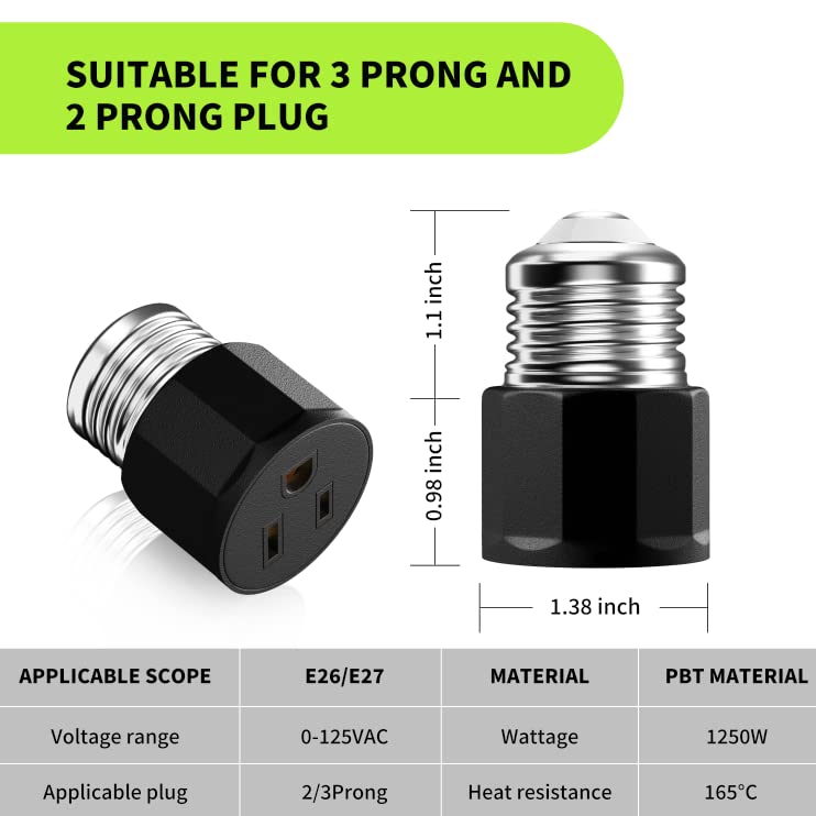 Snapklik.com : 3 Prong Light Socket To Plug Adapter - E26 E27 Light ...