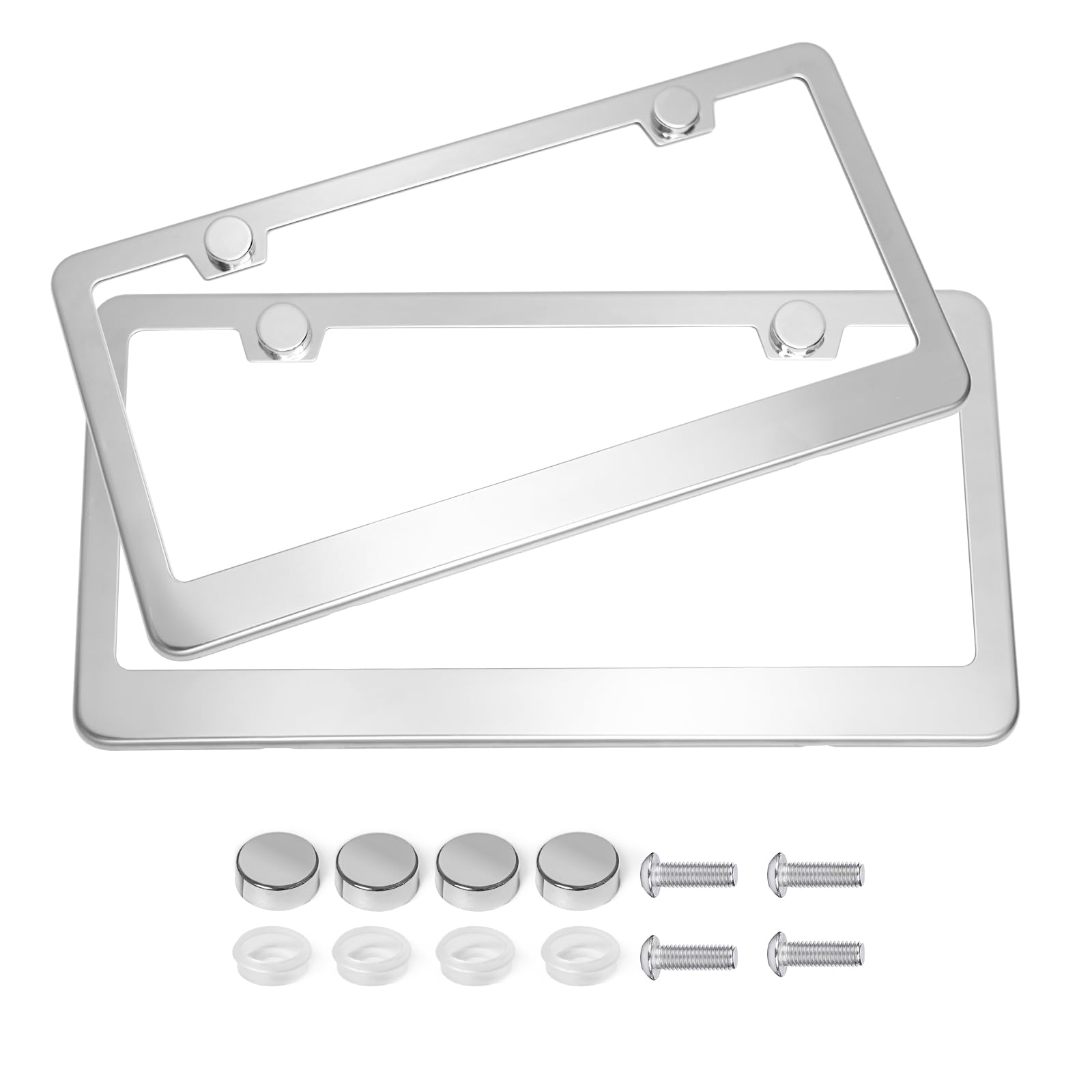 2PCS License Plate Frame Holder, 2 Holes Glossy Stainless Steel License ...