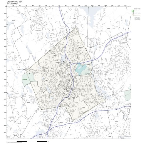 Zip Code Wall Map Of Worcester Ma Zip Code Map | Desertcart INDIA