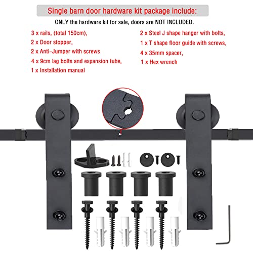 5FT/150cm Sliding Door Kits – Single Door Sliding Kit for 75cm Wide ...