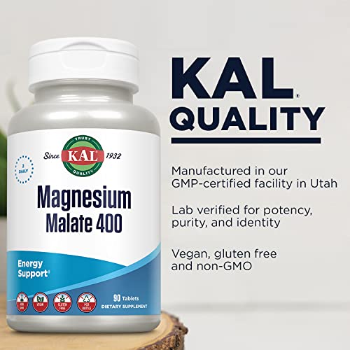 KAL Magnesium Malate 400mg, Chelated Magnesium Supplement with Malic ...