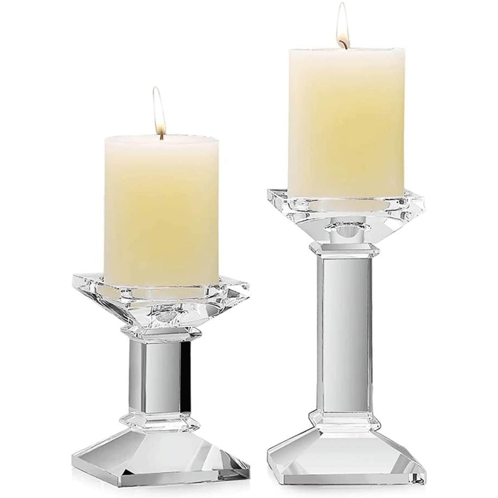 Curved Crystal Double Candle Holders Hex Crystal Pillar Candle Holders