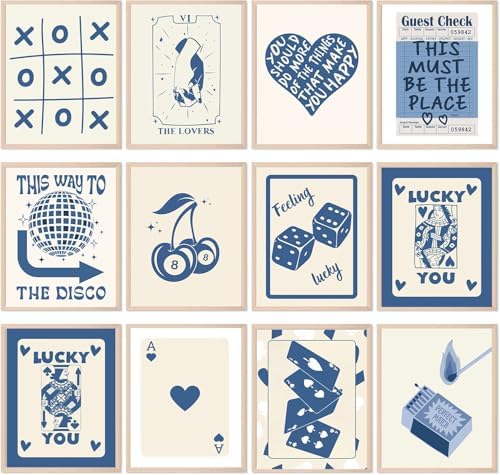 Amazon.com: KBKBART 12pcs Blue Lucky Poster - Playing Card Wall Art ...
