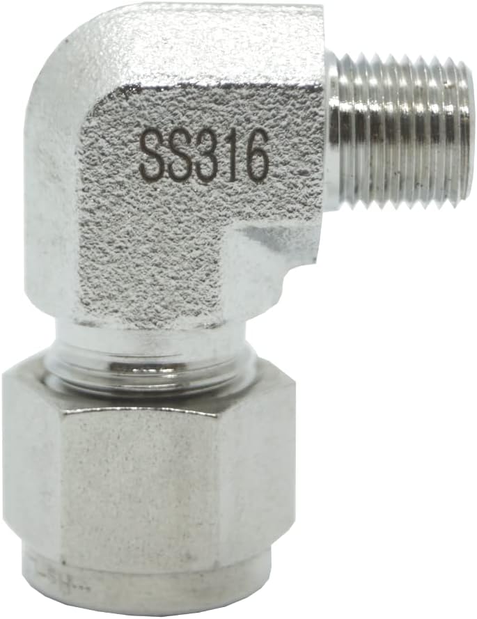 316 Stainless Steel Compression Tube Fitting Ferrule, 3/4" OD x 3/4" Male NPT, 90 Degree Male ...