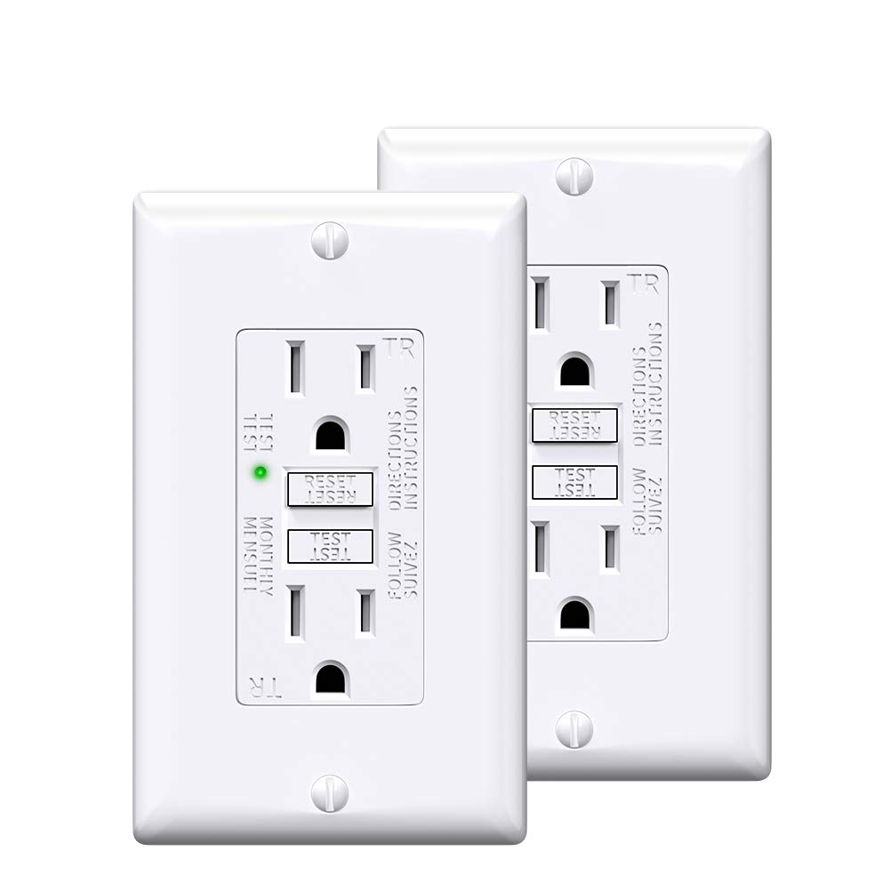 GFCI Outlet, White GFI Receptacle, 2 Pack GFCI Outlet 15 Amp, Tamper ...