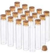 BENECREAT 15PCS 40ml Glass Test Tube with Cork Stopper Clear Flat Mini ...