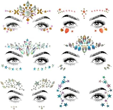 Amazon.com : SIQUK 12 Sets Face Jewels Rhinestone Face Gems Stick on ...