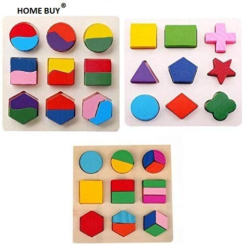 HOME BUY Wooden Geometry Matching Puzzles Stacking Building Blocks ...