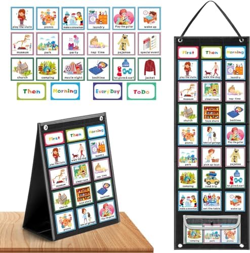 ANSTROUT Large Black Visual Schedule Chart for Kids Chore with 92 Pcs ...