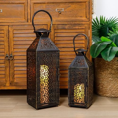 JHY DESIGN Set of 2 Vintage Candle Lanterns 48 cm &35 cm H Moroccan ...