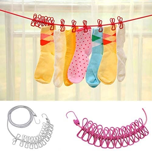 NAARI VILLA Cloth Drying Rope with Hooks (Pack of 2) Elastic Cloth ...