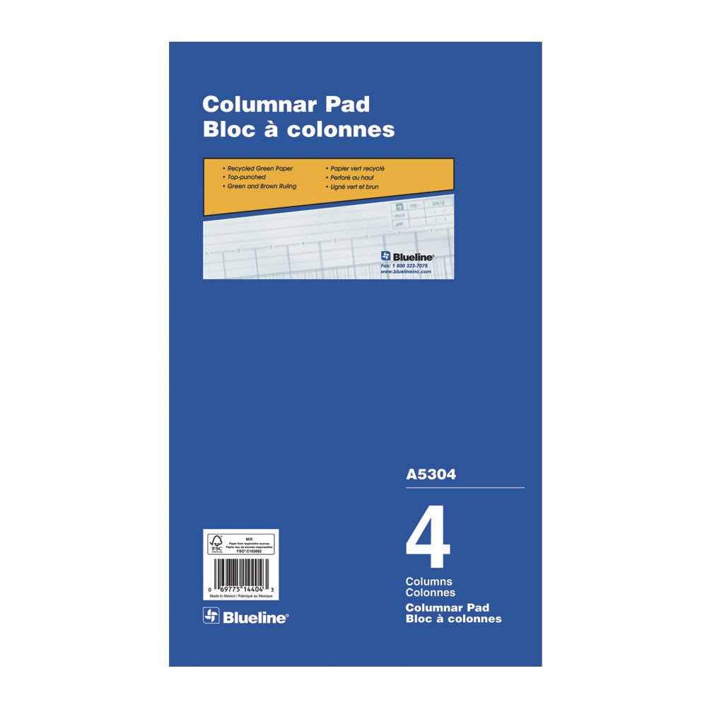 Blueline Columnar Pad, Glued Top Binding, 4 Columns with Description ...