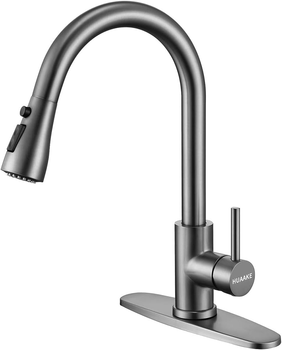 HUAAKE Kitchen Faucet with Pull Down Sprayer, Multi-Function Stainless ...