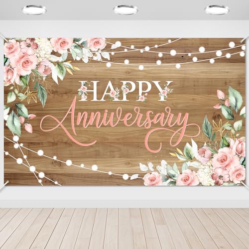 Amazon.com: Avezano Happy Anniversary Backdrop Rustic Pink Floral Happy ...