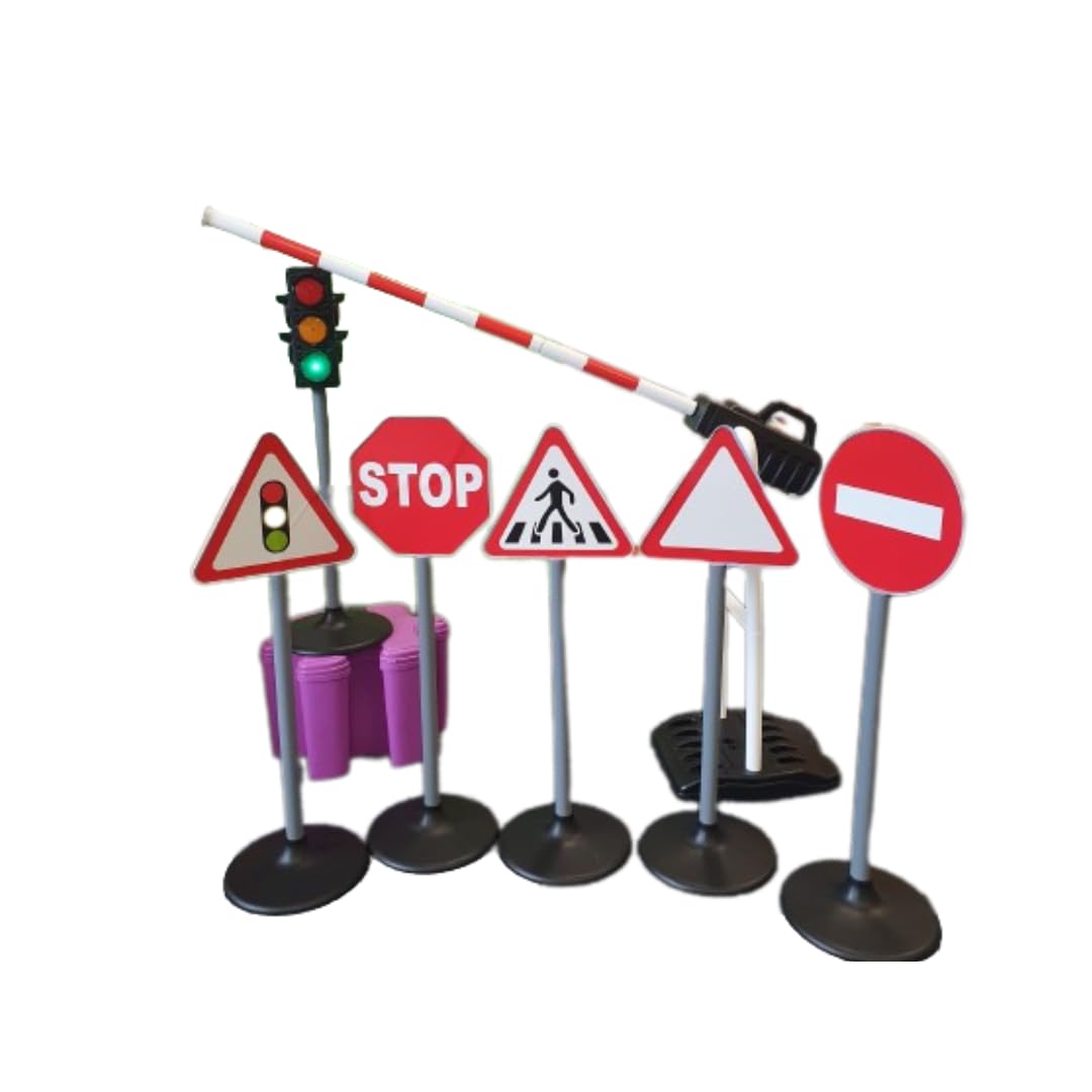 Buy Kids Road Safety Playset with Traffic Light Toy, Road Signs, and ...