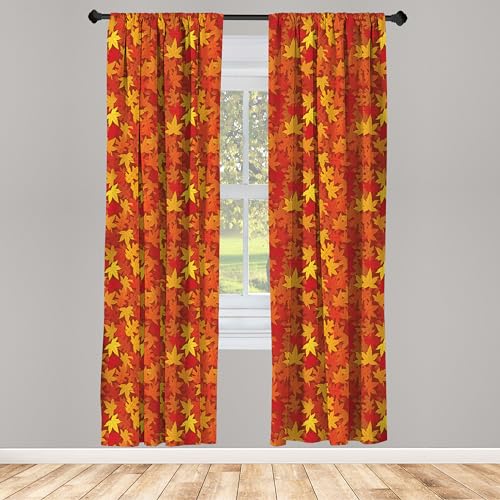 Ambesonne Orange Autumn Fall Maple Leaves Curtains