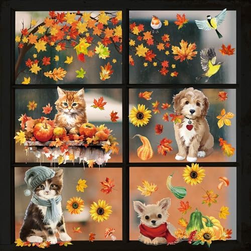 Amazon.com: YUJUN 8 Sheets Thanksgiving Fall Window Clings - Maple ...