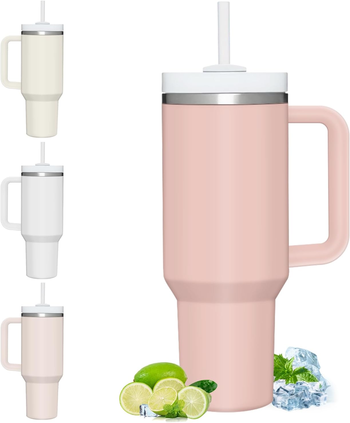 HOTTEY Termos de 40oz,Vaso Térmico con Asa y Pajita, Doble Vaso Termico de Acero Inoxidable ...