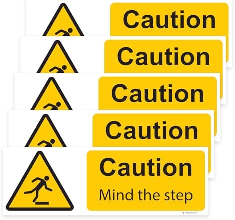 RDLCAR Mind The Step Safety Signs Pack of 5 100mm x 300mm Durable ...