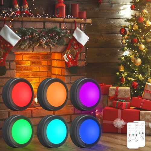Yiliaw 6 Pack LED Puck Lights Remote Control 16 Color Changeable Under ...