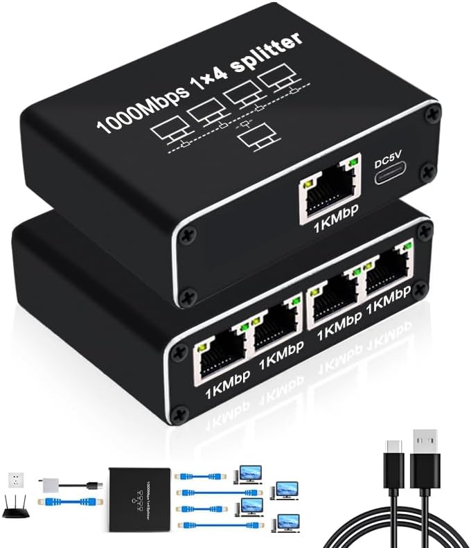 Amazon.com: Pushua Gigabit Ethernet Splitter 1 to 2 High Speed(2 ...