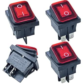 4-Pack 35A/30A Heavy Duty Rocker Switch, 4Pin Red Panel, 125V/250V AC ...